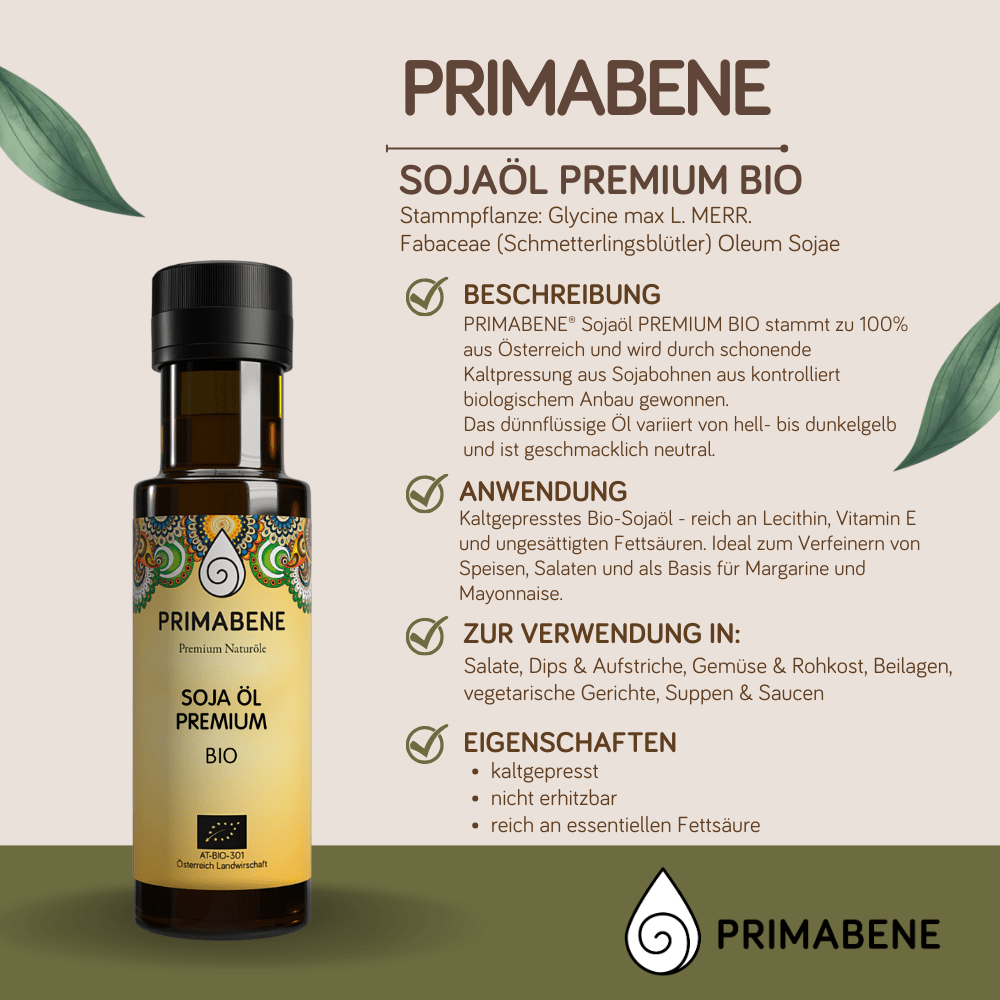 Bene Naturalproducts | PRIMABENE® Soja Öl BIO | 100% Made in Austria